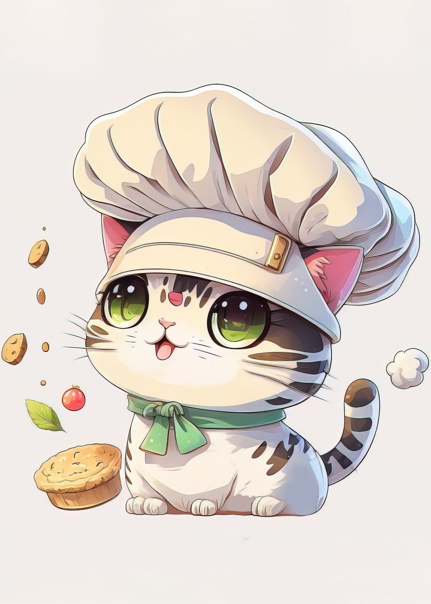 'cat chef cute' Poster, picture, metal print, paint by Travel Travel ...