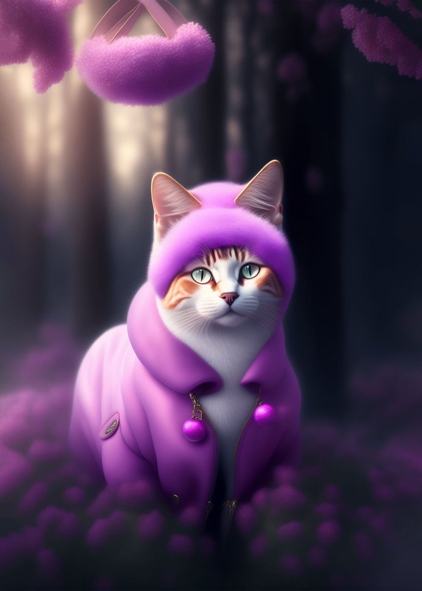 'Cat in a magical forest' Poster, picture, metal print, paint by ...