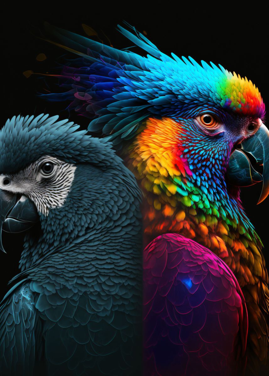 'neon parrot' Poster, picture, metal print, paint by Marc Kunze | Displate