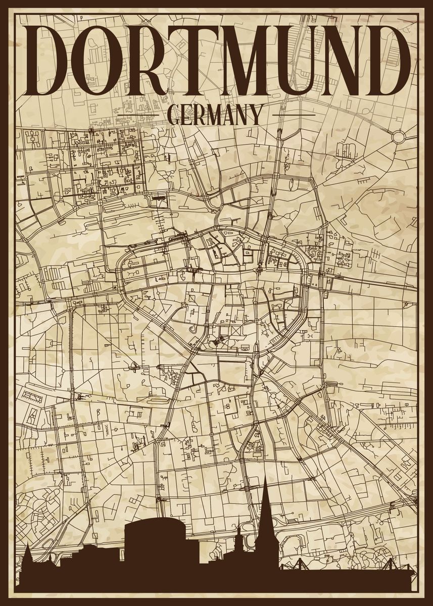 'Dortmund Map Skyline' Poster, picture, metal print, paint by Fateh ...