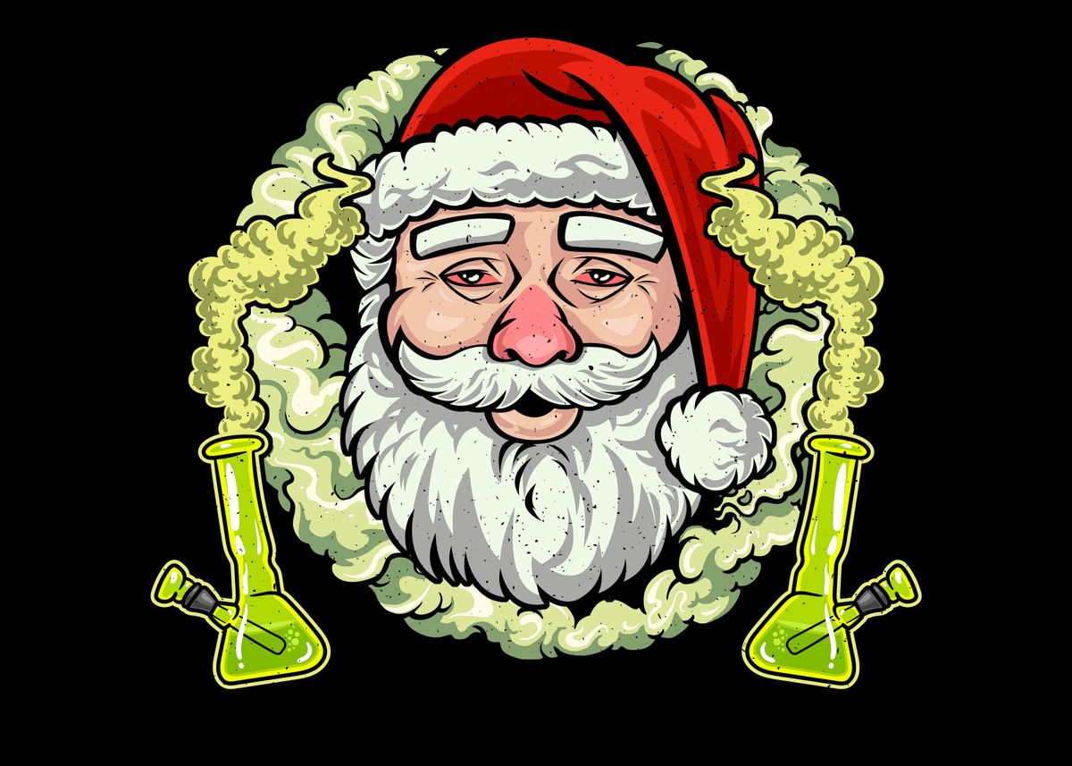 'Santa Stoned w Bong Ugly' Poster by Chris Feil | Displate