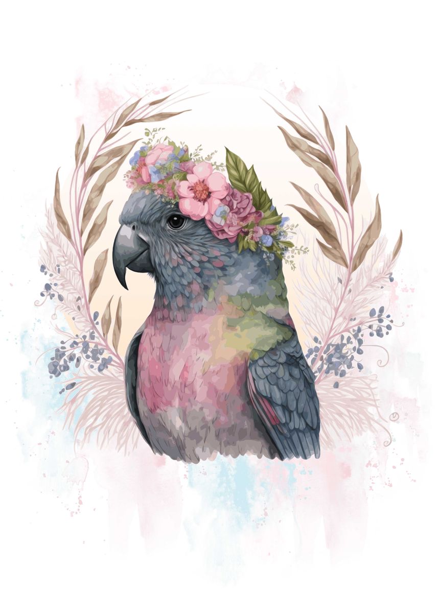 'Floral Pious Bird Painting' Poster, picture, metal print, paint by ...