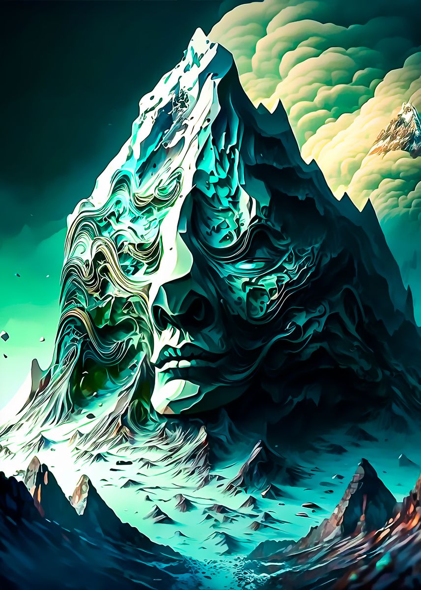 'Face Mountain' Poster, picture, metal print, paint by Kiner Art | Displate