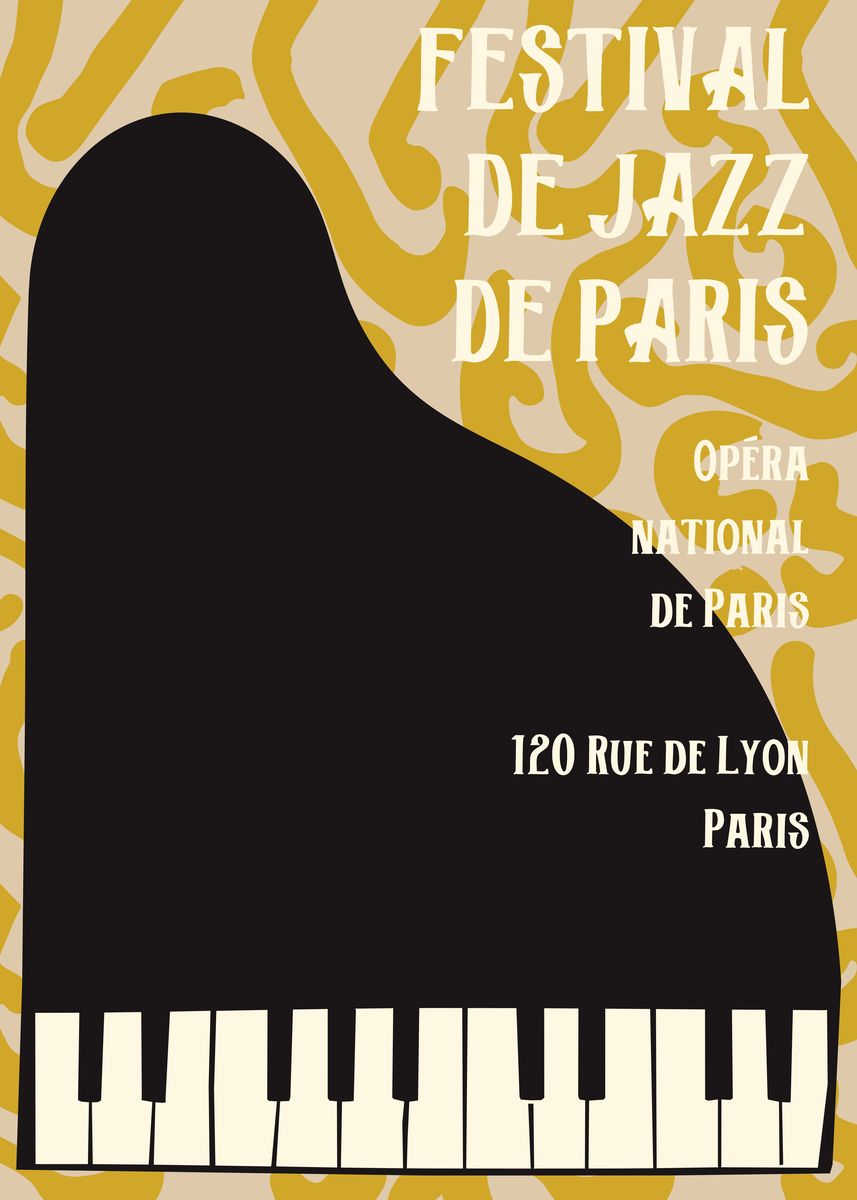 'Paris Jazz Festival Poster' Poster, picture, metal print, paint by BluePinkPanther | Displate