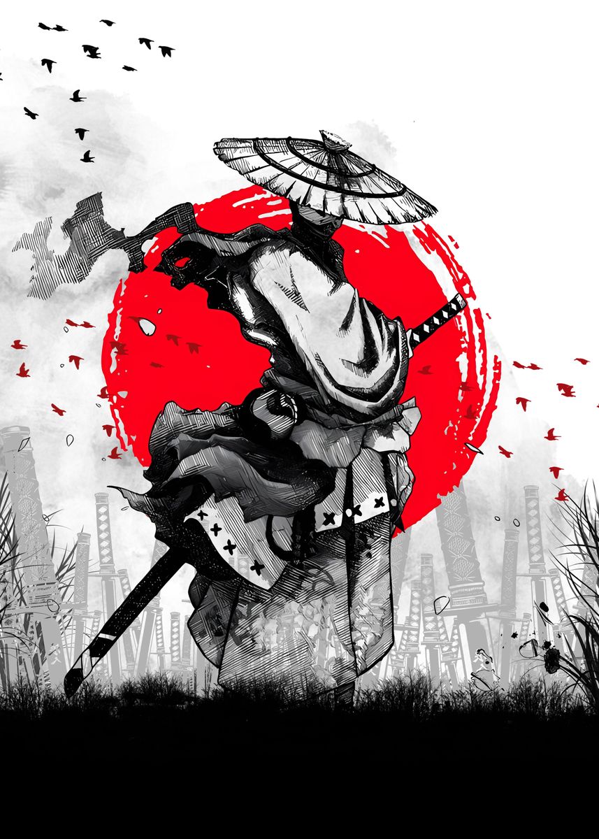 'Samurai moon' Poster, picture, metal print, paint by SAIDI ARTWORKS ...