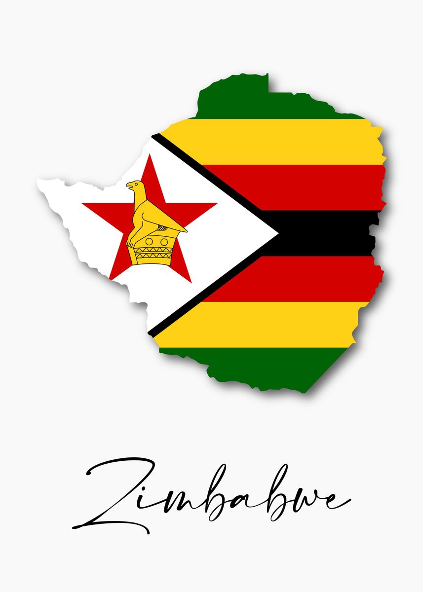 'Zimbabwe Country Map Flag' Poster, picture, metal print, paint by ...
