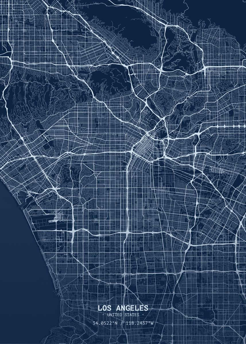 'Los Angeles Blueprint Map' Poster, picture, metal print, paint by ...