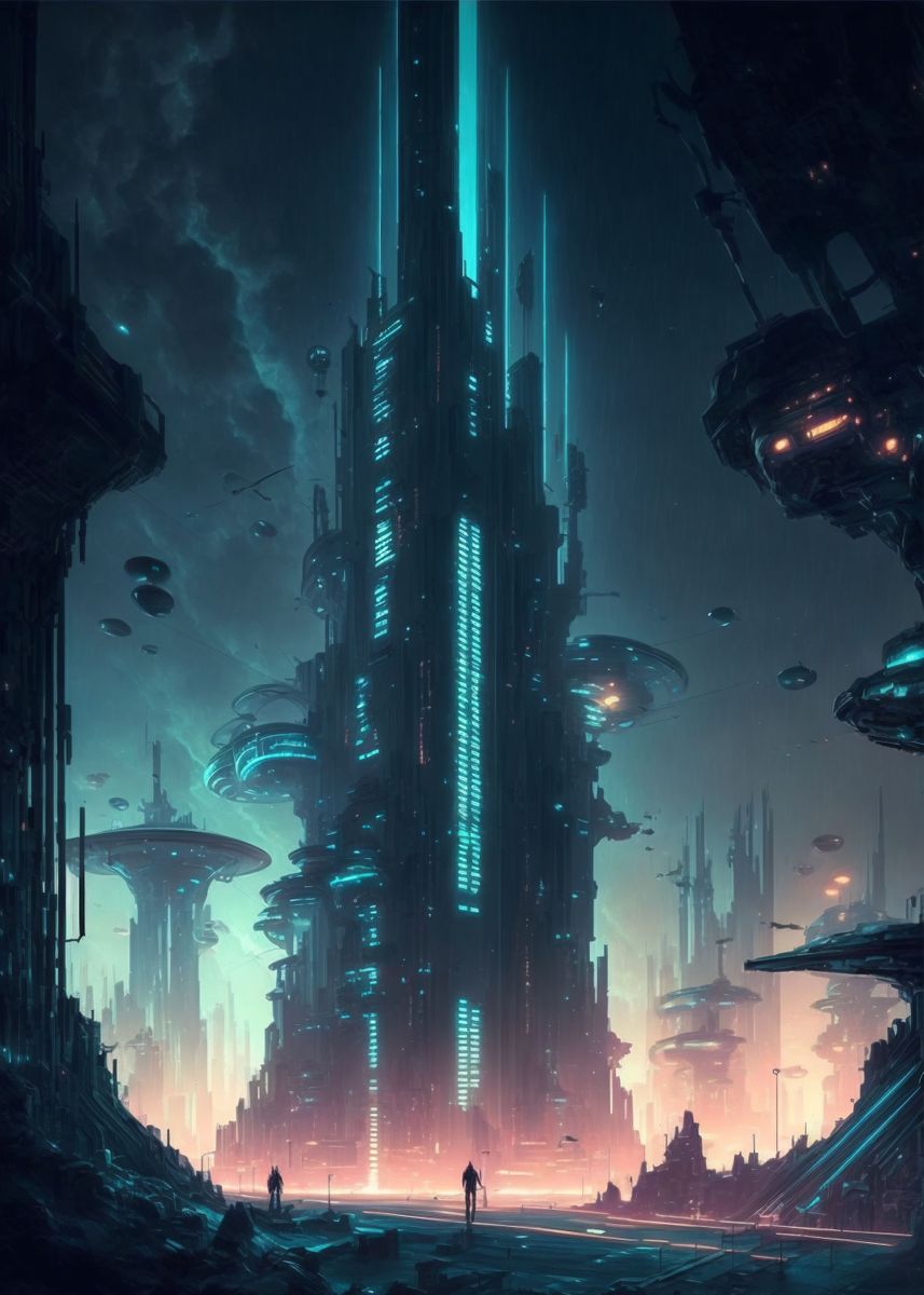 'Futuristic Cyber City' Poster, picture, metal print, paint by ...