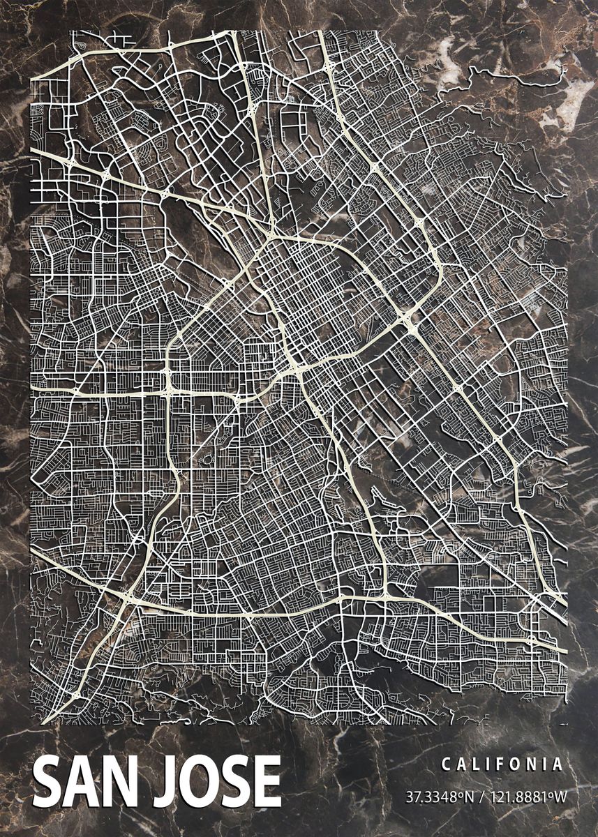 'SAN JOSE CITY MAP' Poster, picture, metal print, paint by Nae | Displate