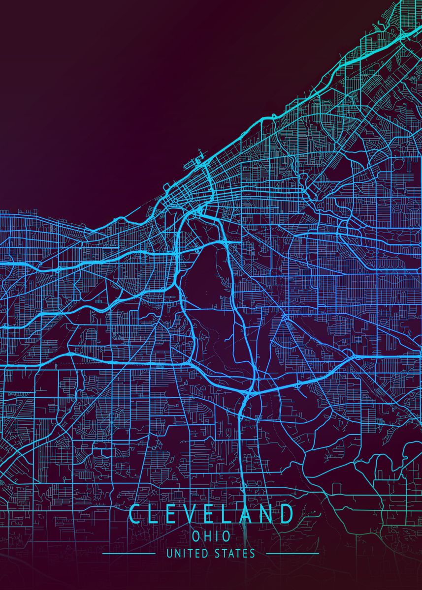 'Cleveland Ohio City Map' Poster, picture, metal print, paint by Gigi ...