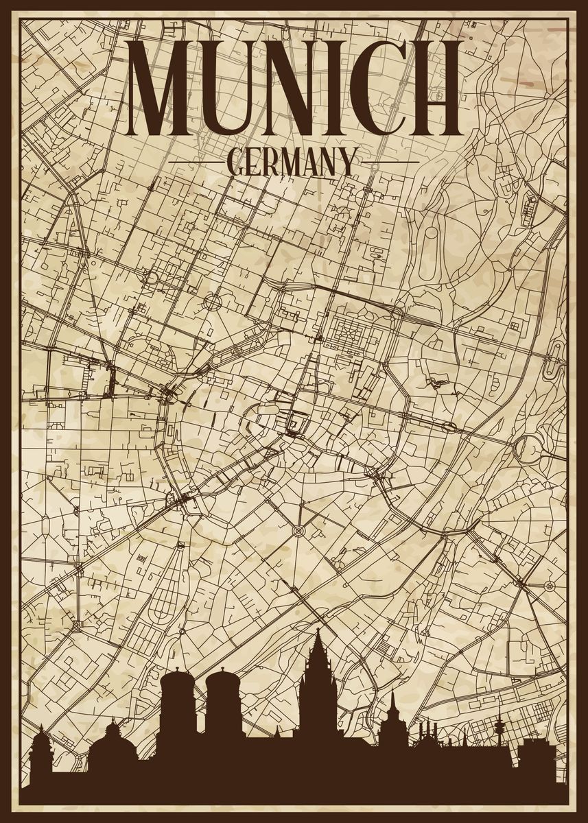 'Munich Map Skyline' Poster, picture, metal print, paint by Fateh ...