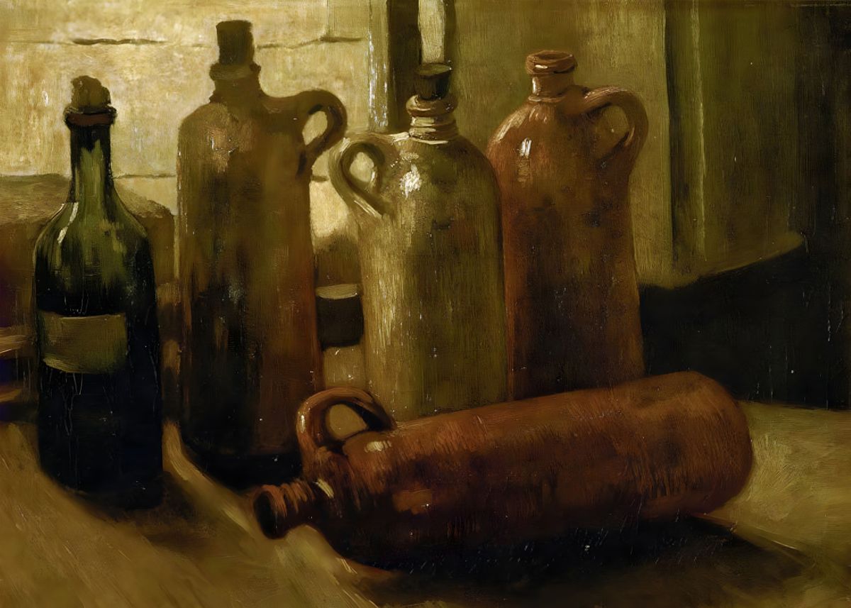 'Still life with Bottles' Poster by Vintage Painting | Displate