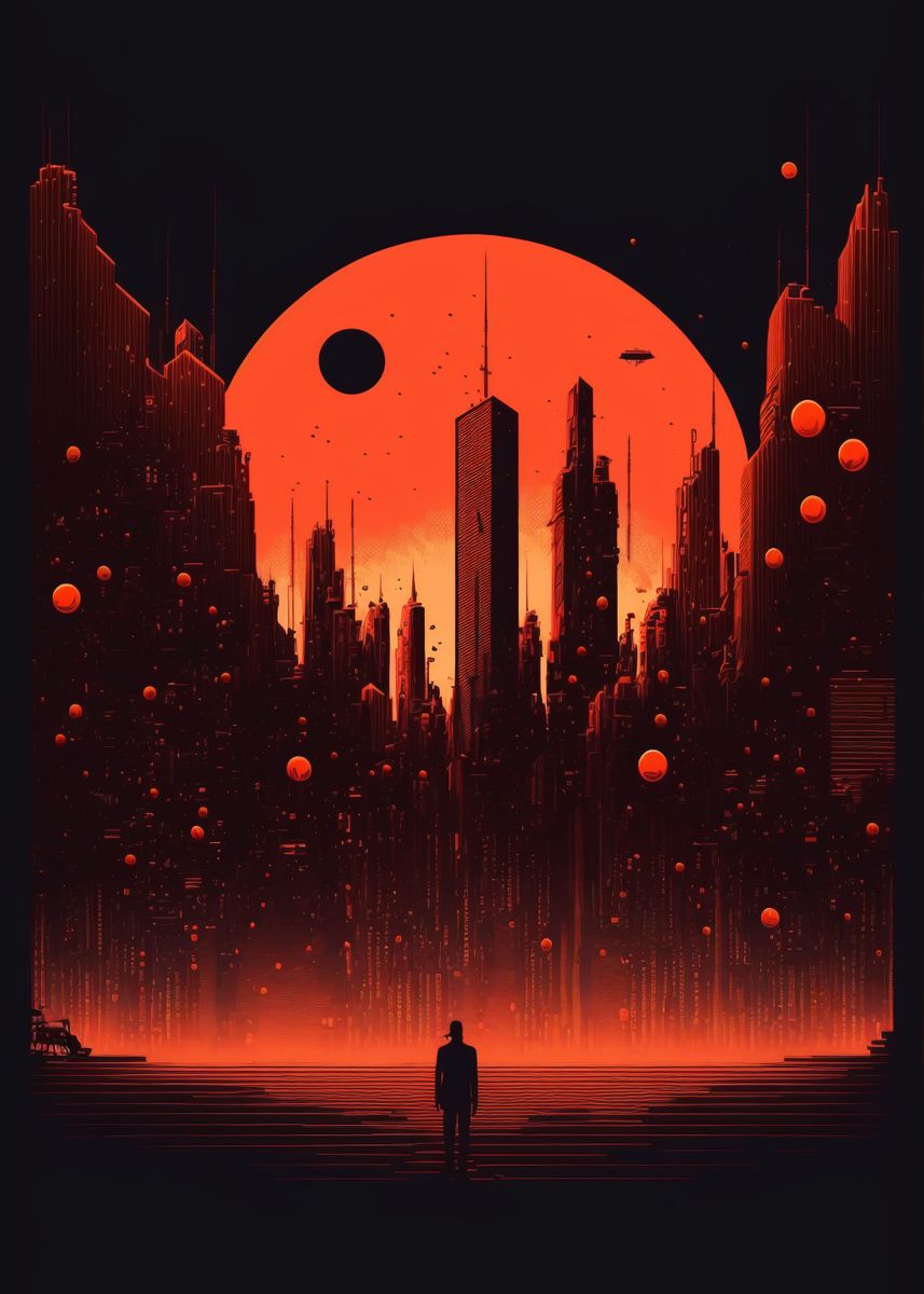 'Red Sunset City' Poster by Cybronauts | Displate