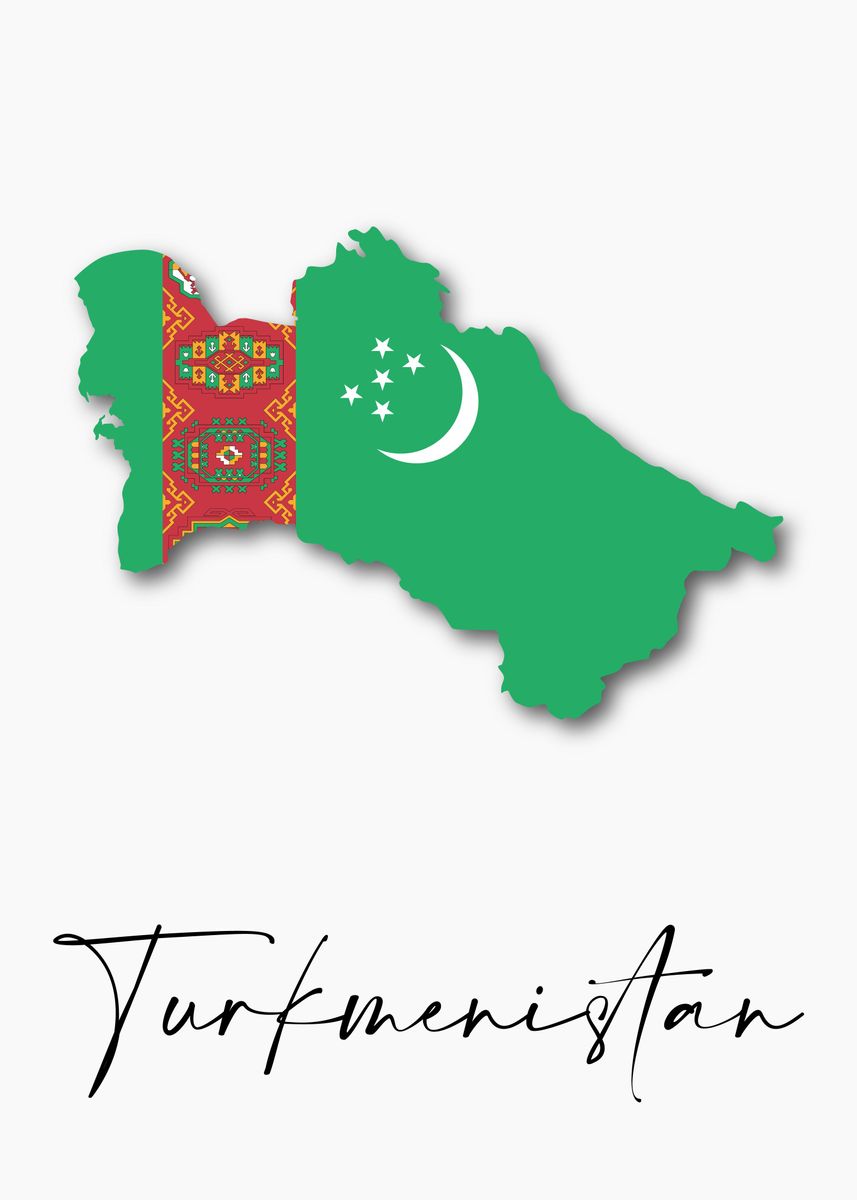 'Turkmenistan Map Flag' Poster, picture, metal print, paint by dkDesign ...