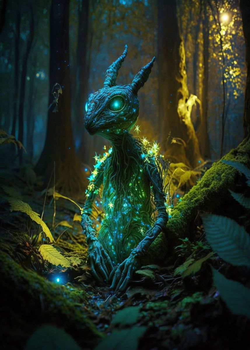 'green creature in forest' Poster, picture, metal print, paint by ...