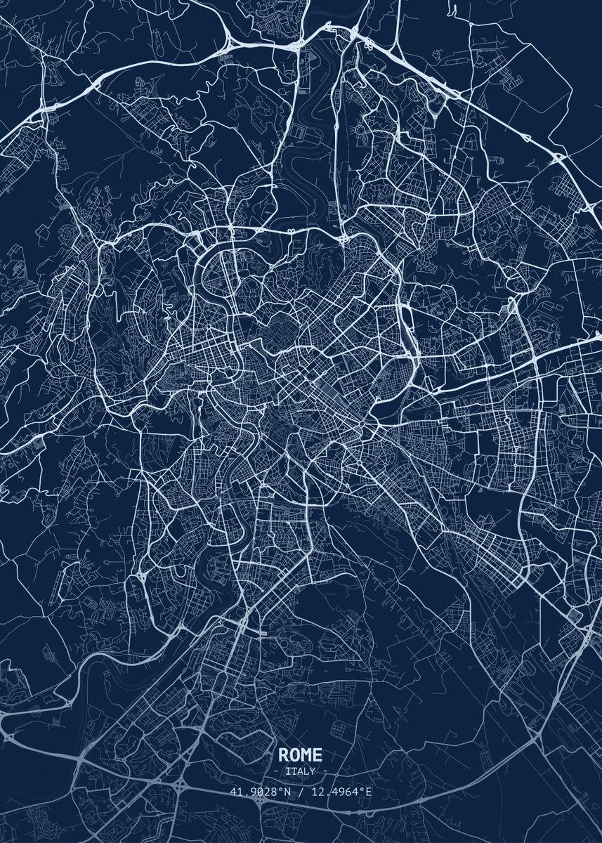 'Rome Blueprint Map' Poster, picture, metal print, paint by Hatless ...