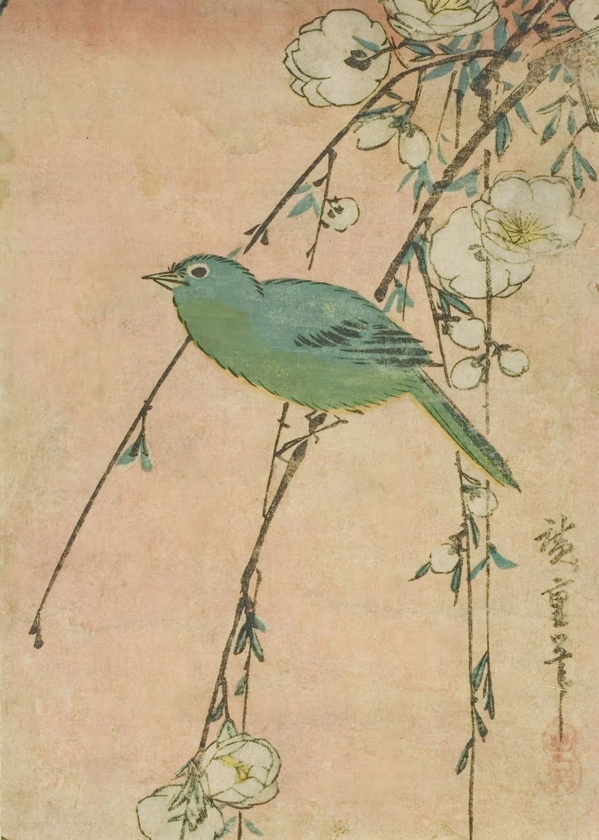 'Ukiyo e Green Bird' Poster, picture, metal print, paint by kagezami ...