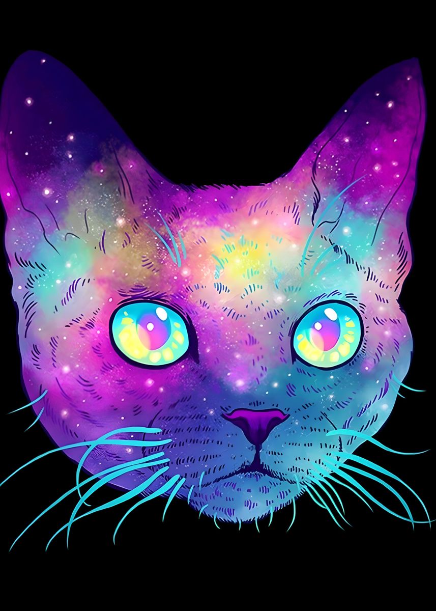 'Galaxy Cat' Poster, picture, metal print, paint by Sela Novianti ...