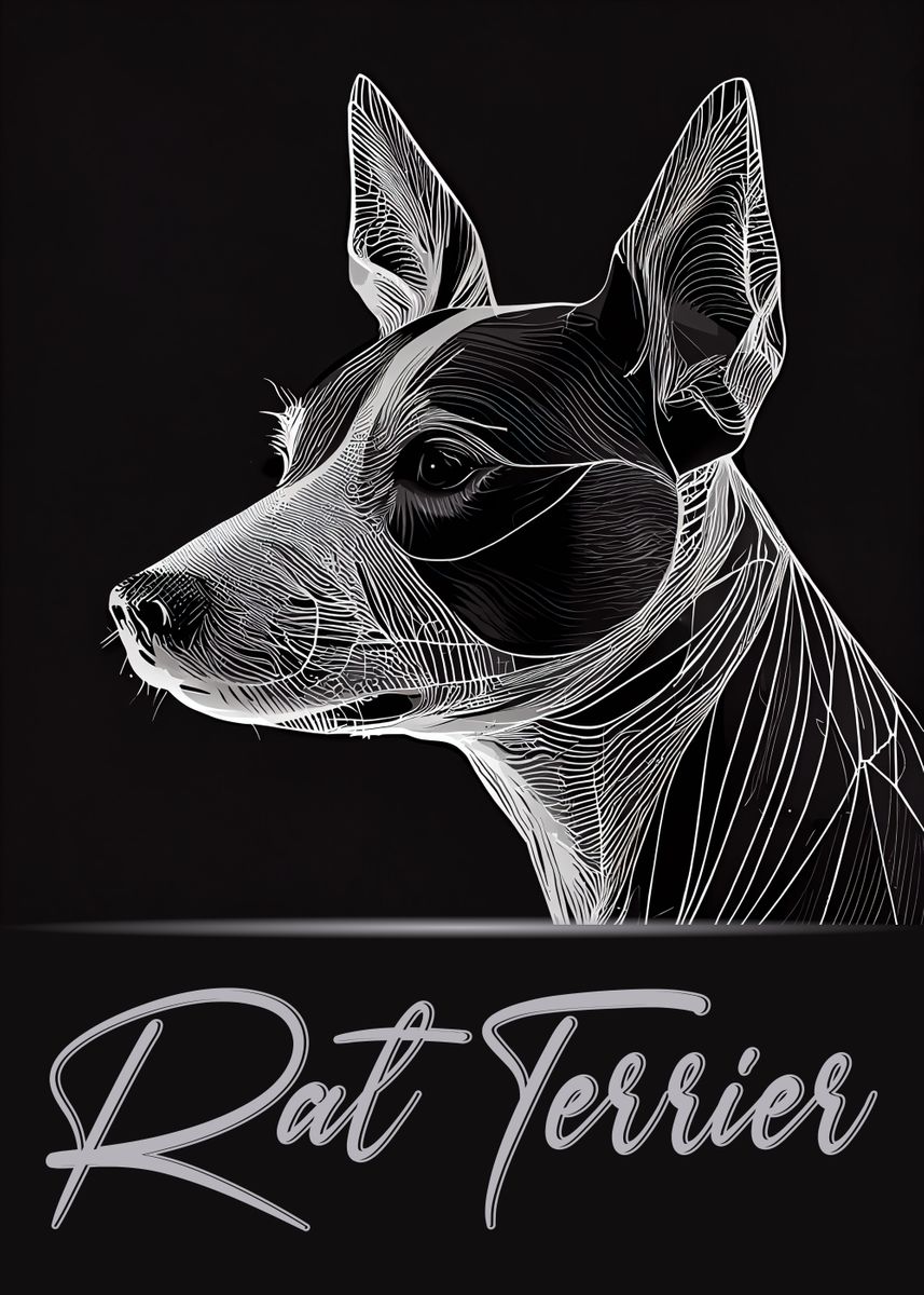 'Rat Terrier Portrait' Poster, picture, metal print, paint by Artistic Paradigms | Displate