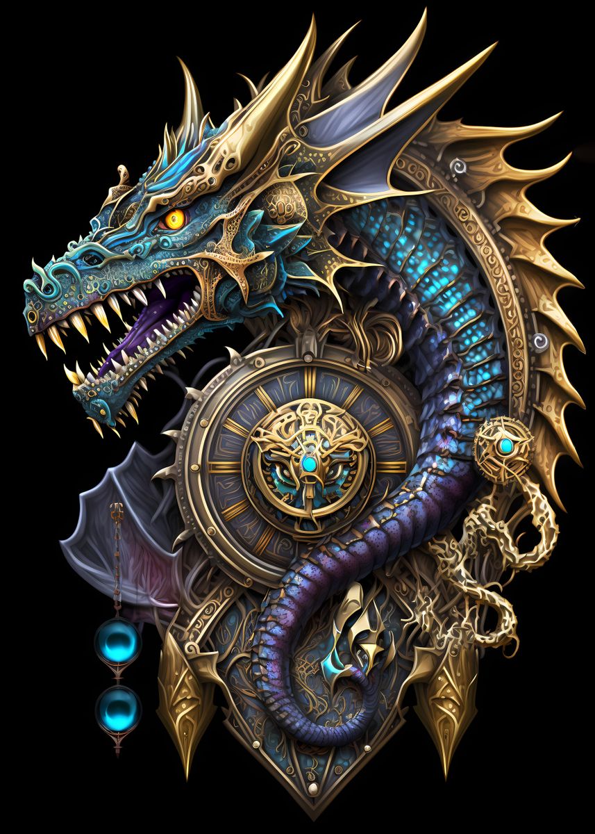 'Mystical Golden Dragon' Poster by Luong Phat | Displate