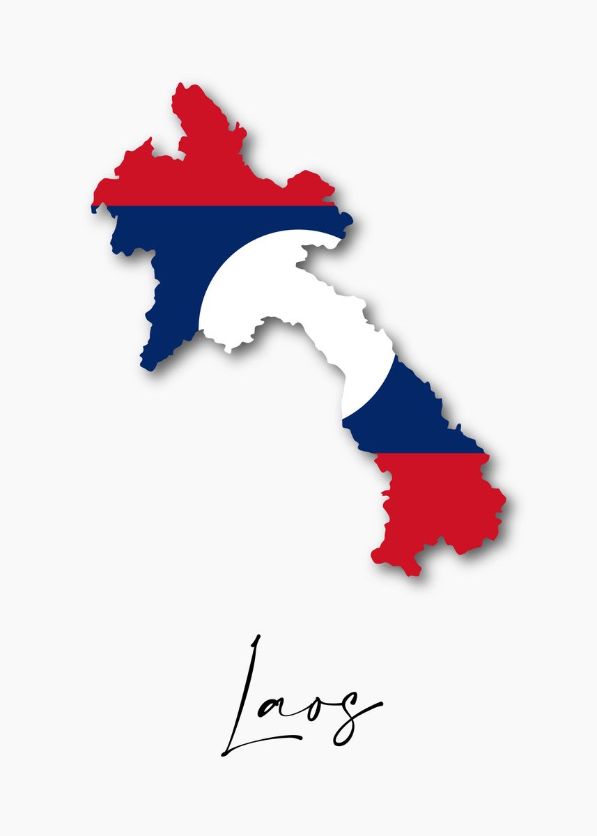 'Laos Country Map Flag' Poster, picture, metal print, paint by dkDesign ...