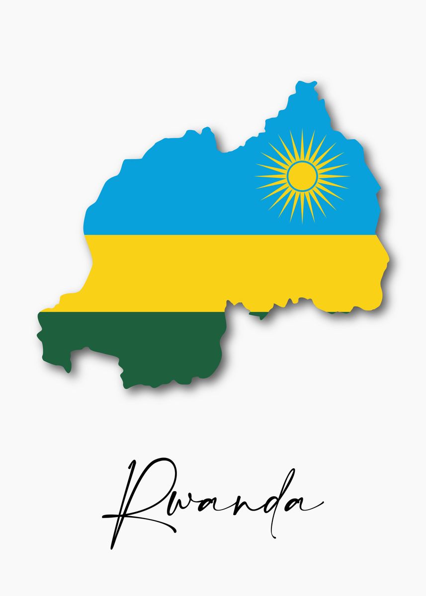 'Rwanda Country Map Flag' Poster, picture, metal print, paint by ...