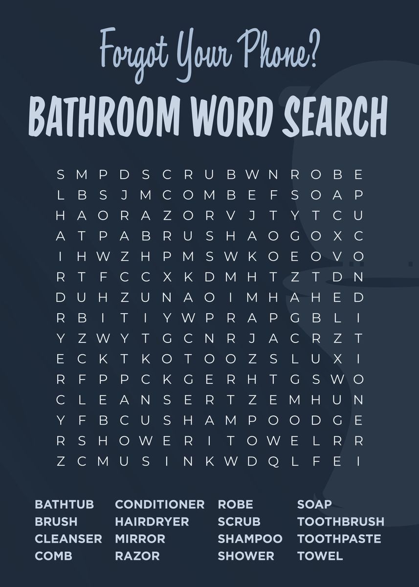 'Bathroom Word Search' Poster, picture, metal print, paint by ...