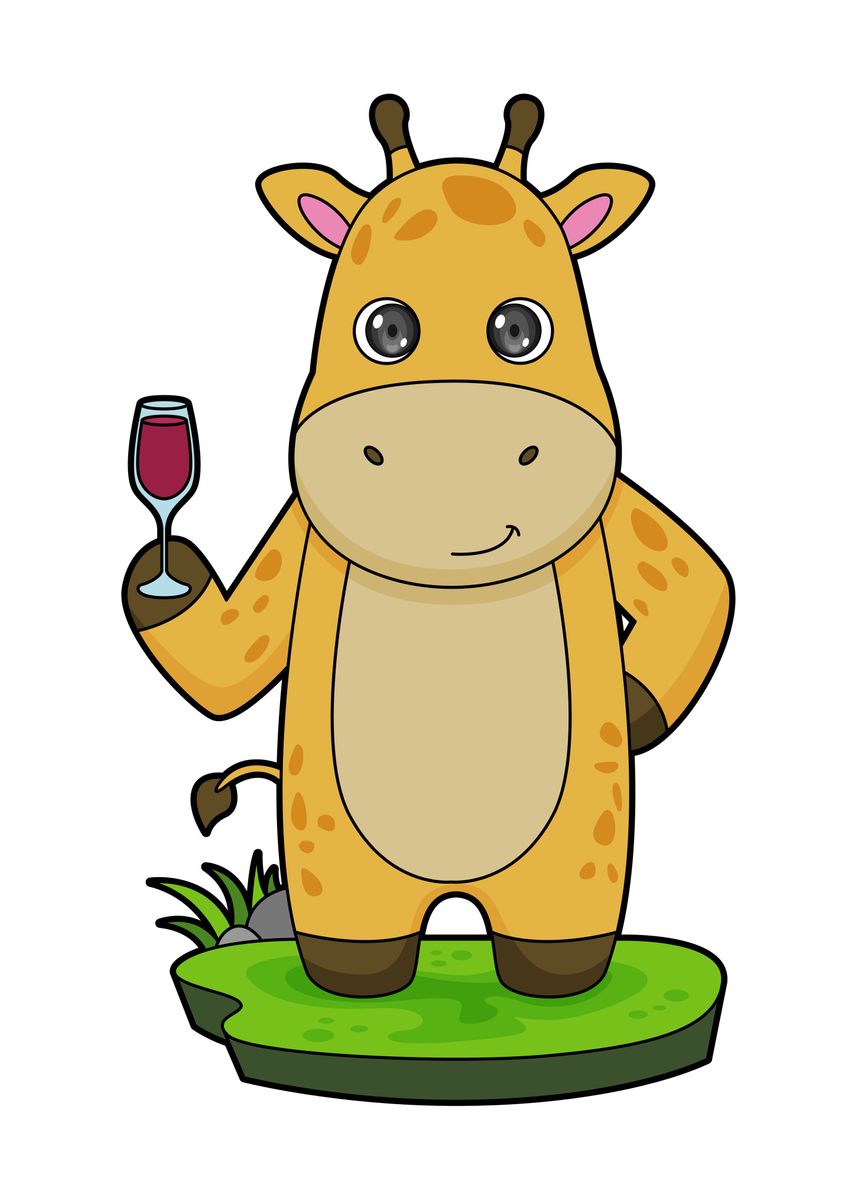'Giraffe Red wine' Poster, picture, metal print, paint by Markus ...
