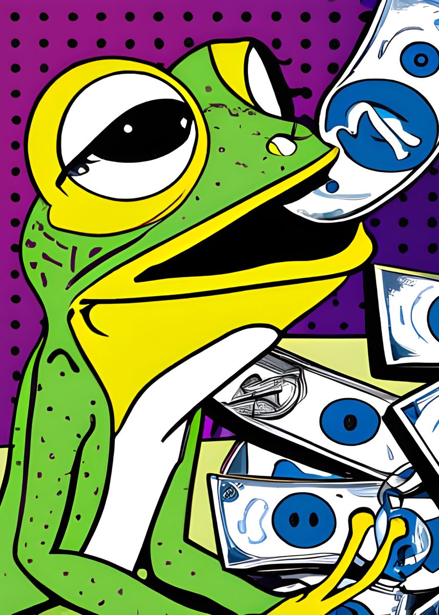 'Cash Frog' Poster, picture, metal print, paint by Chris | Displate