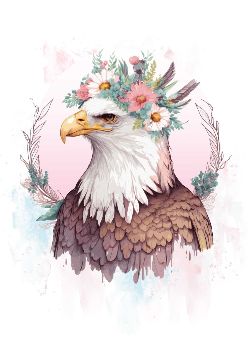 'Floral Bald Eagle Painting' Poster by BestPrints | Displate