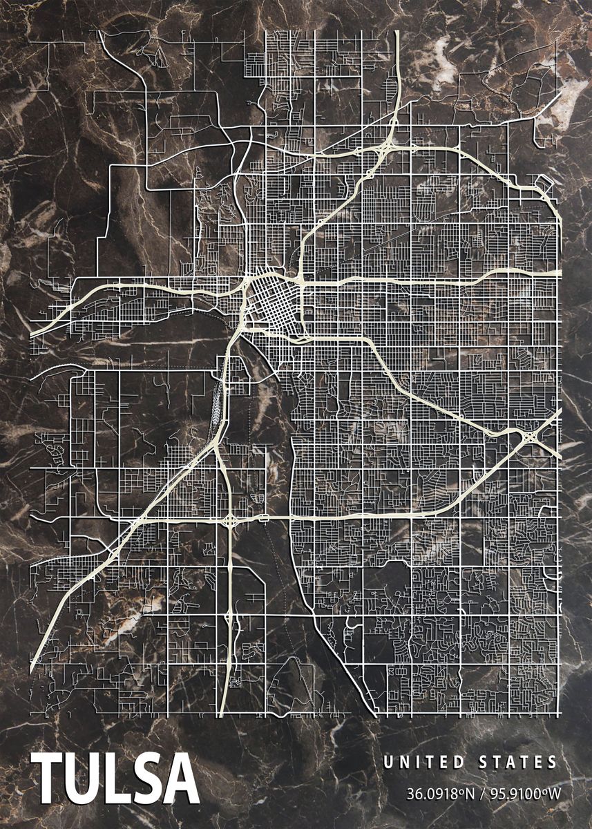 'TULSA CITY MAP' Poster, picture, metal print, paint by Nae | Displate