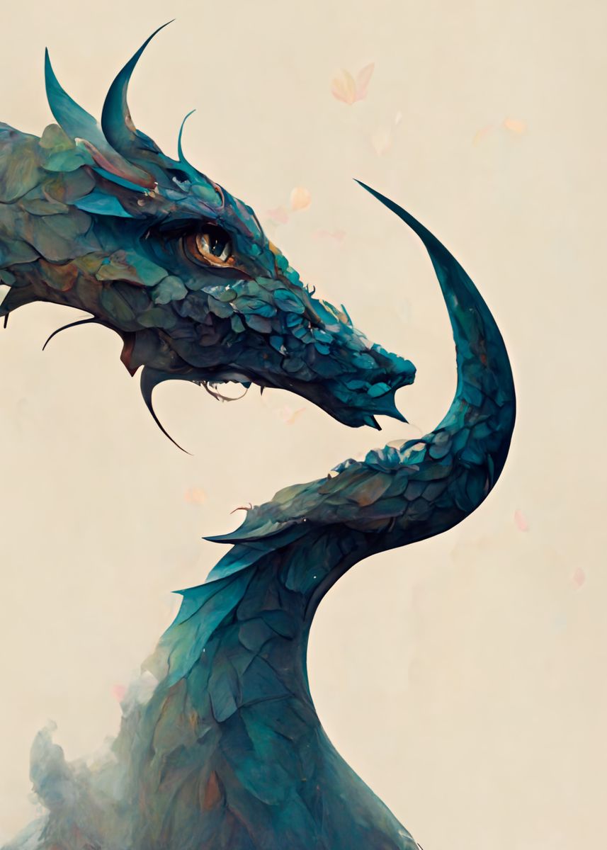 'Blue dragon' Poster, picture, metal print, paint by Jerhus | Displate