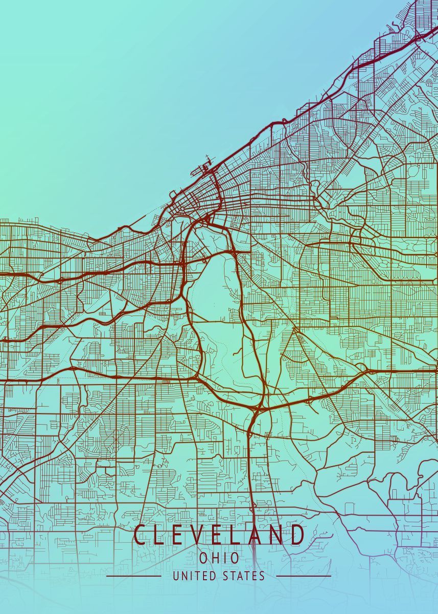 'Cleveland Ohio City Map' Poster, picture, metal print, paint by Gigi ...