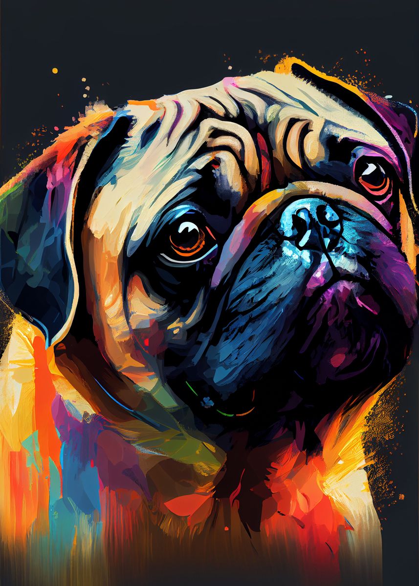 'Pug Dog Colorful' Poster, picture, metal print, paint by DecoyDesign ...
