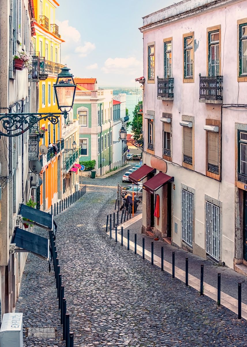 'Lisbon Street' Poster, picture, metal print, paint by Mango Art | Displate