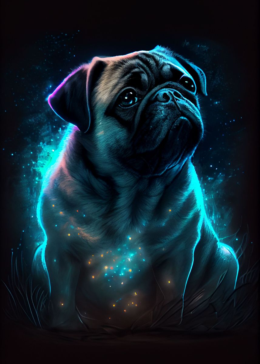 'Pug Dog Glowing' Poster, picture, metal print, paint by DecoyDesign ...