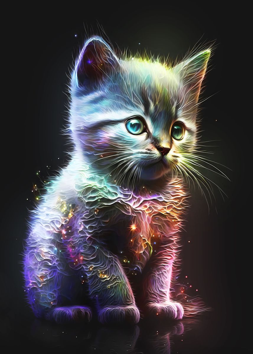'Cute Stars Kitten' Poster, picture, metal print, paint by Luong Phat ...