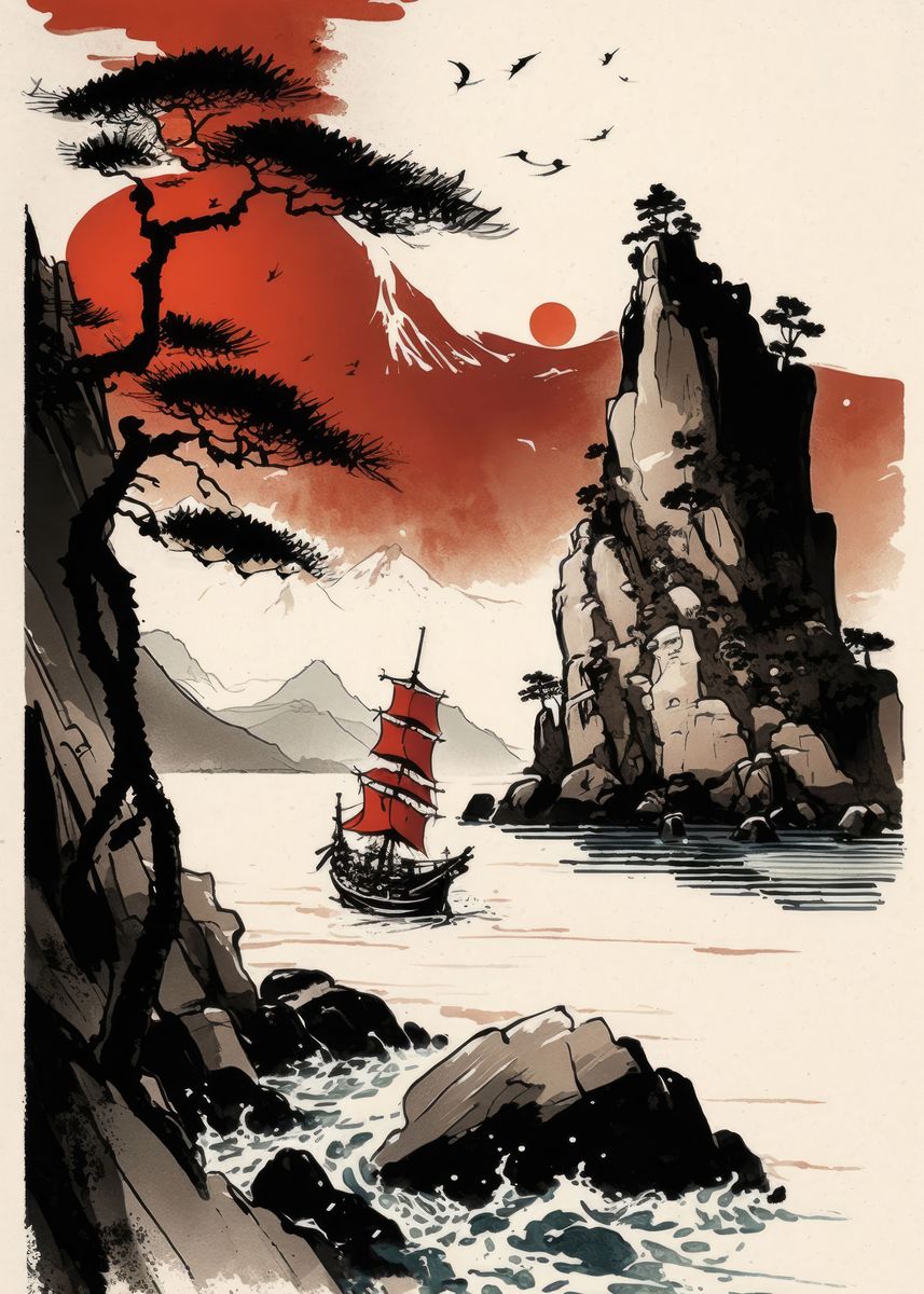 'Japanese Bay' Poster, picture, metal print, paint by Mitoka | Displate