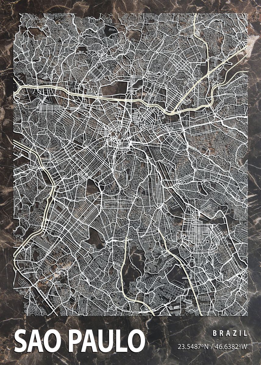 'SAO PAULO CITY MAP' Poster, picture, metal print, paint by Nae | Displate