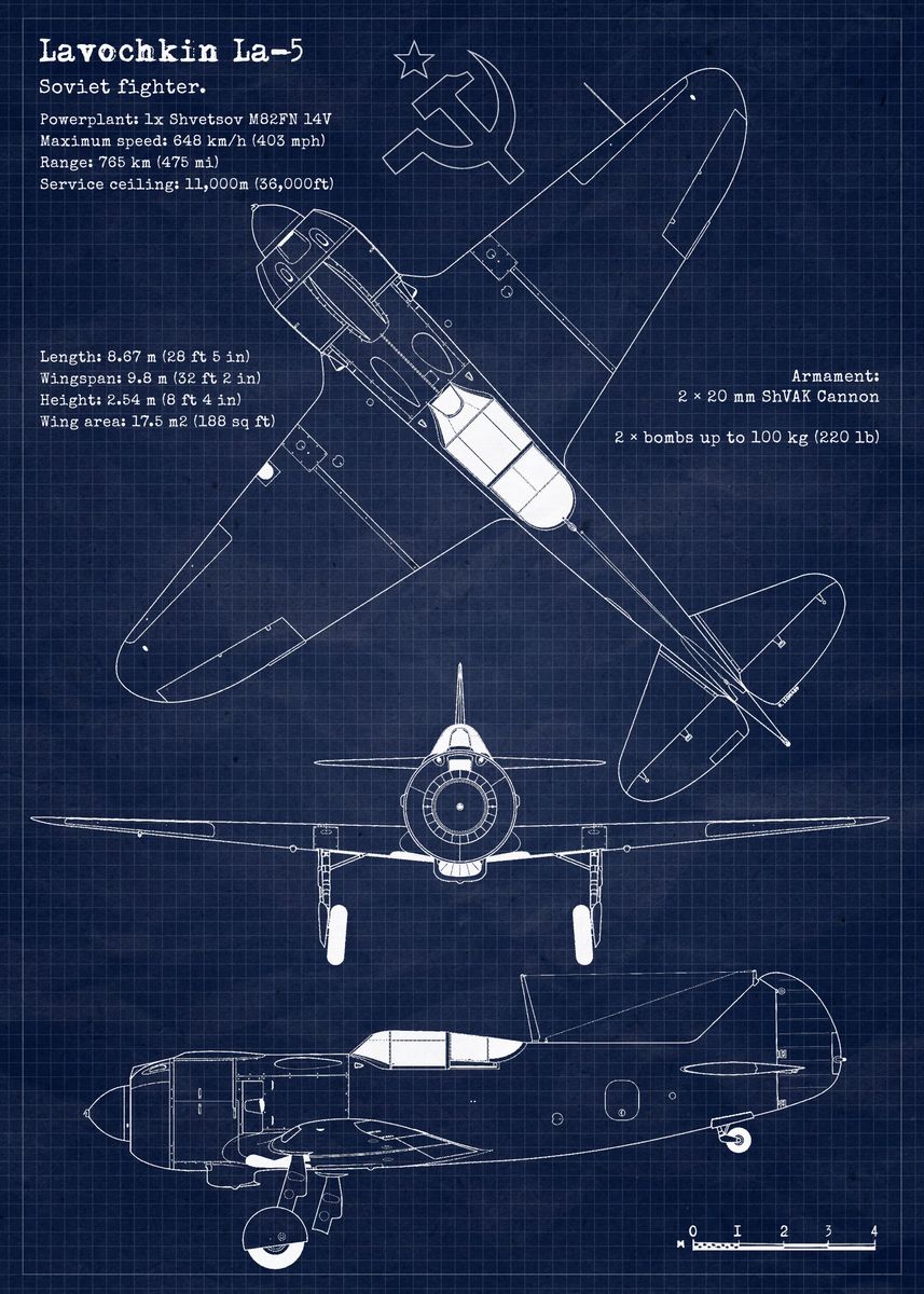 'Blueprint Lavochkin La5' Poster, picture, metal print, paint by ...