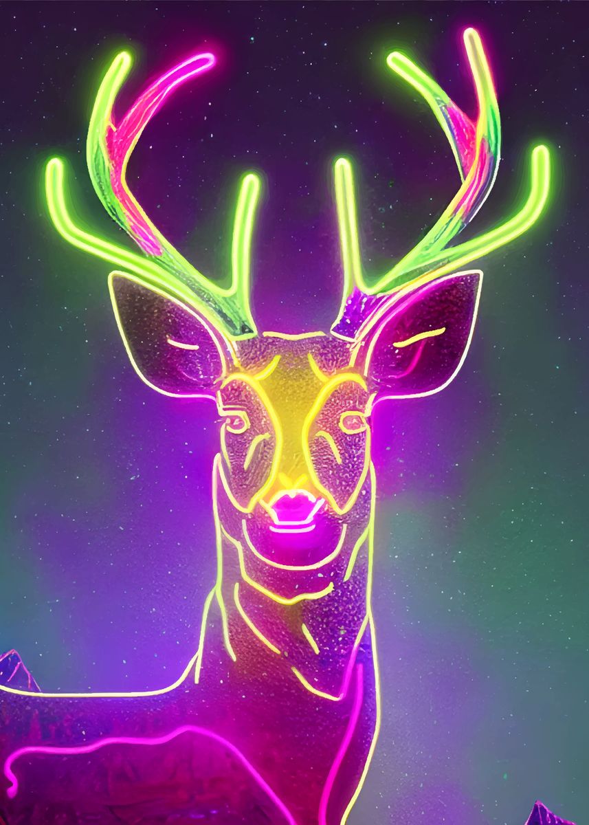 'Neon Deer' Poster, picture, metal print, paint by Vladyslav Severyn ...