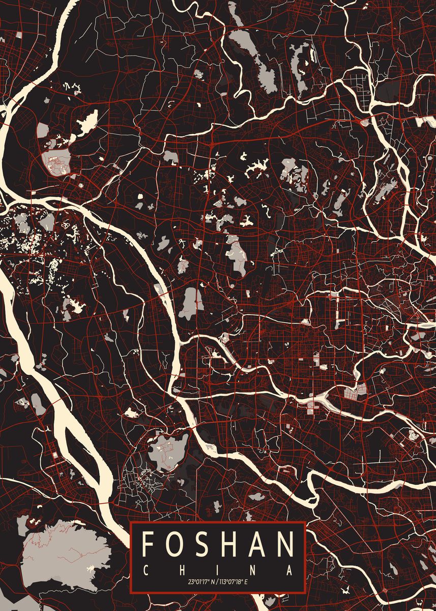 'Foshan City Map Vector' Poster, picture, metal print, paint by deMAP ...