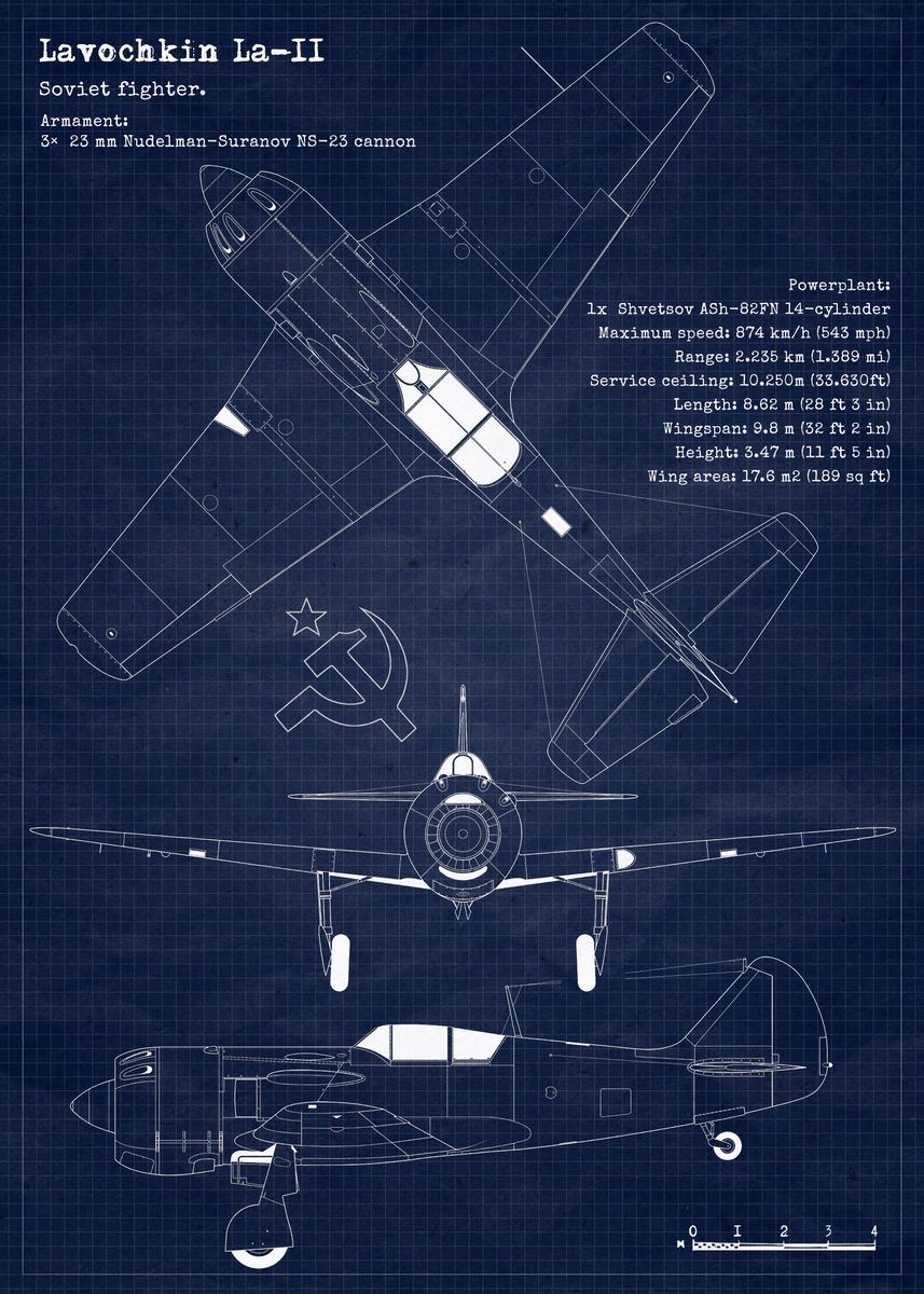 'Lavochkin La11 Blueprint' Poster, picture, metal print, paint by ...