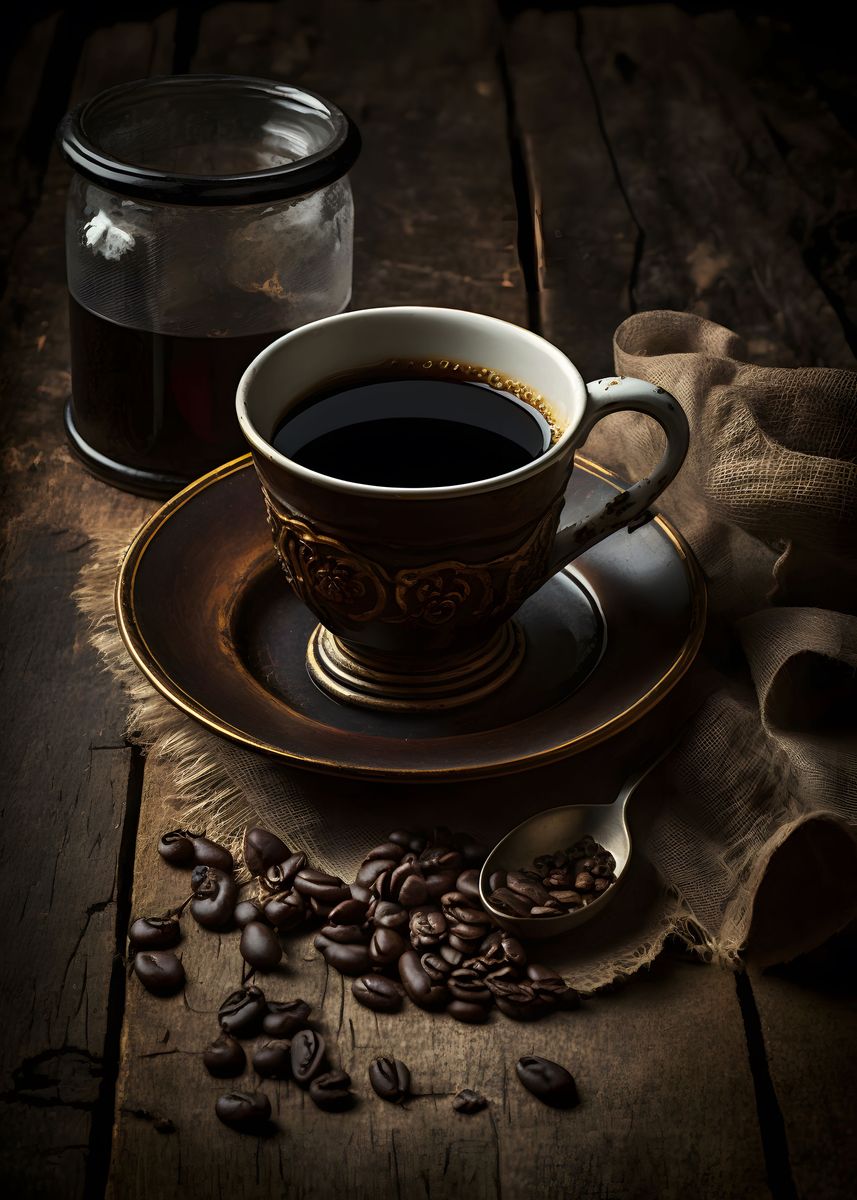 'Rustic Coffee Cup' Poster, picture, metal print, paint by David ...