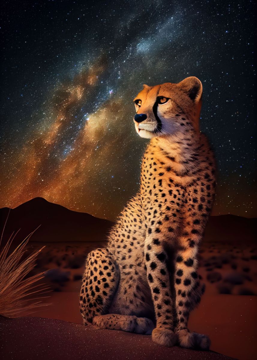 'Cheetah under Starry Sky' Poster, picture, metal print, paint by Scott ...