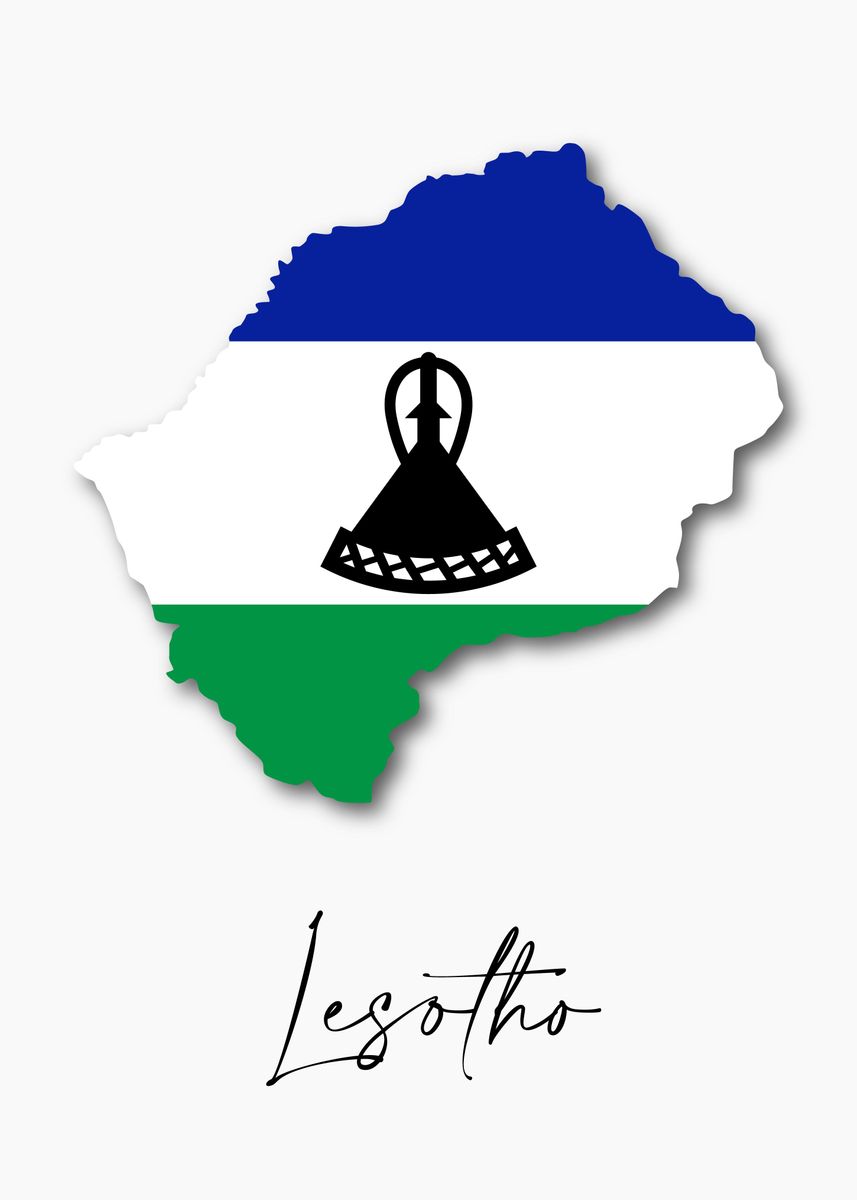 'Lesotho Country Map Flag' Poster, picture, metal print, paint by ...