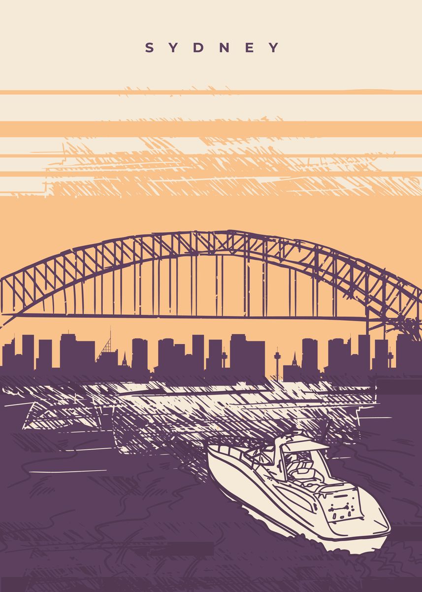 'Sidney Bridge River' Poster, picture, metal print, paint by jodotodesign | Displate