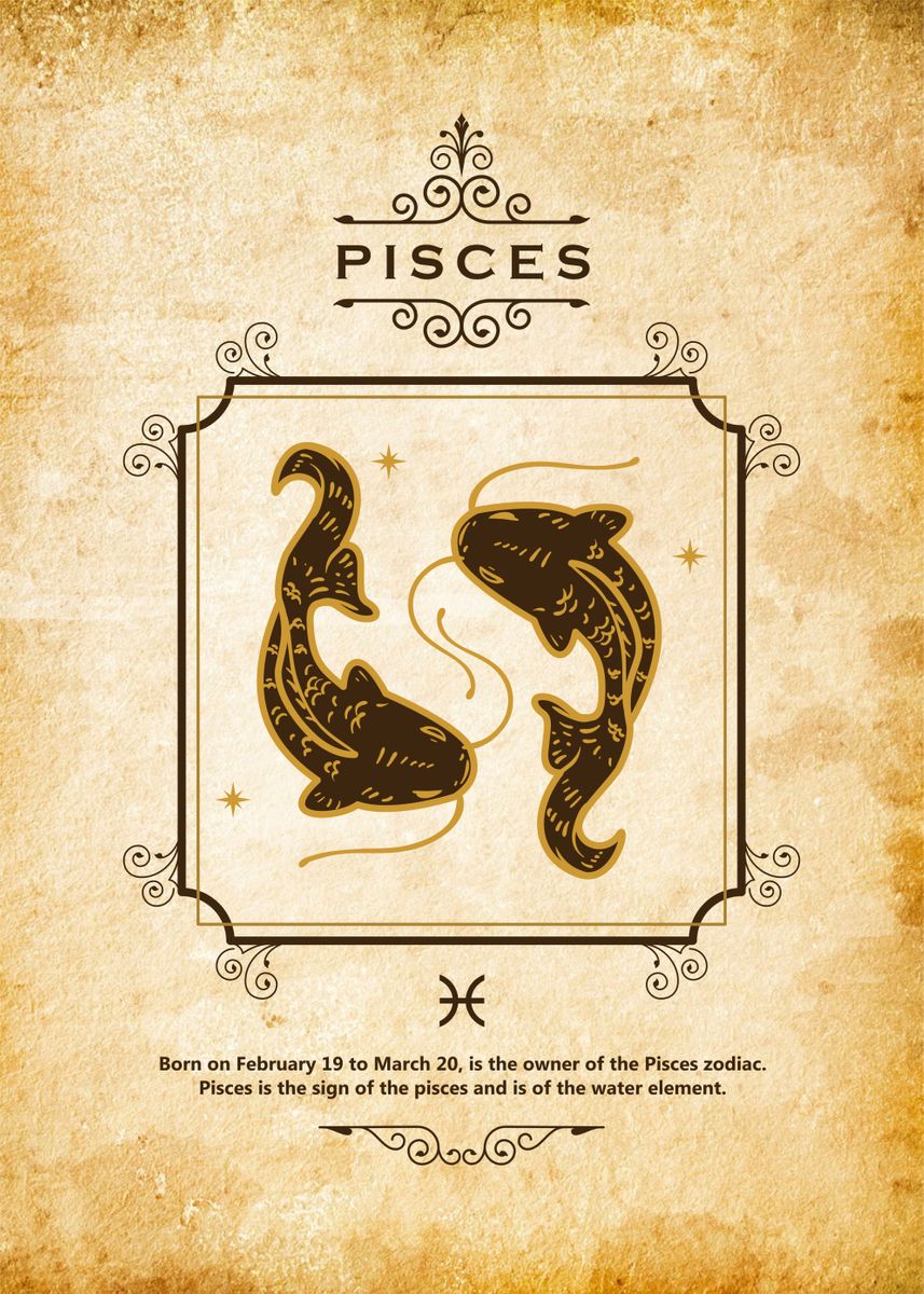 'pisces zodiac retro art' Poster, picture, metal print, paint by yunur ...