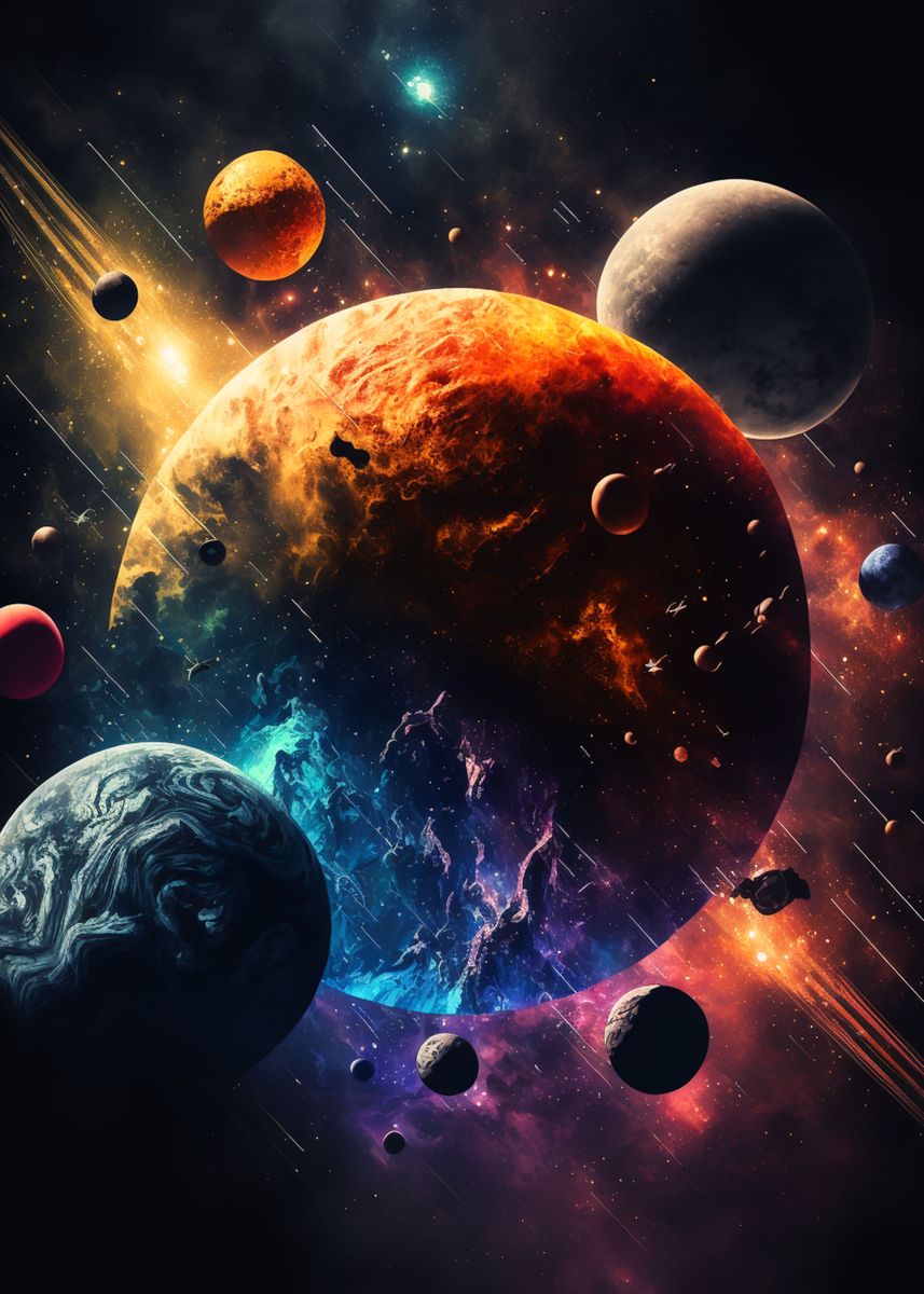 'The dark of space planets' Poster, picture, metal print, paint by mk ...
