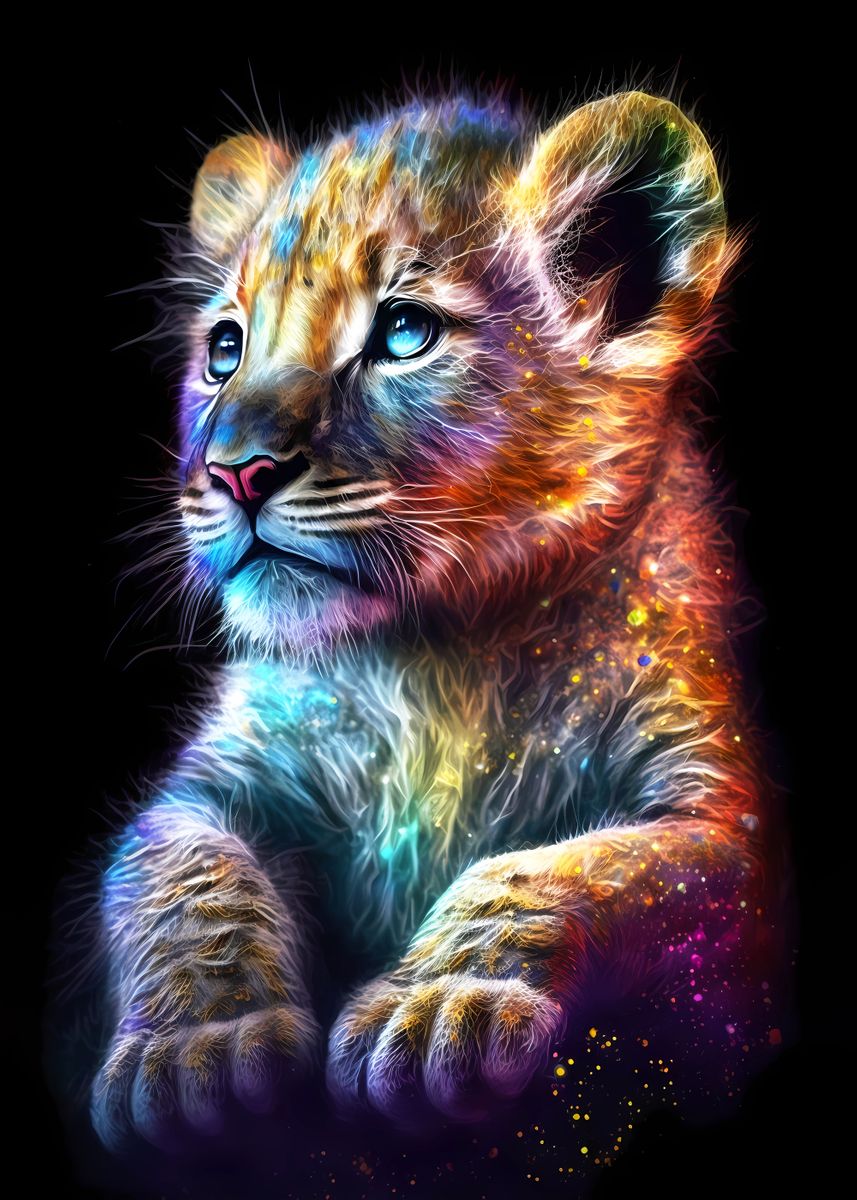 'Cute Rainbow Baby Lion' Poster, picture, metal print, paint by Luong ...